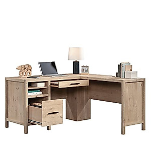 Sauder Pacific View L-Desk, L: 58.47" x W: 58.43" x H: 29.92", Prime Oak Finish