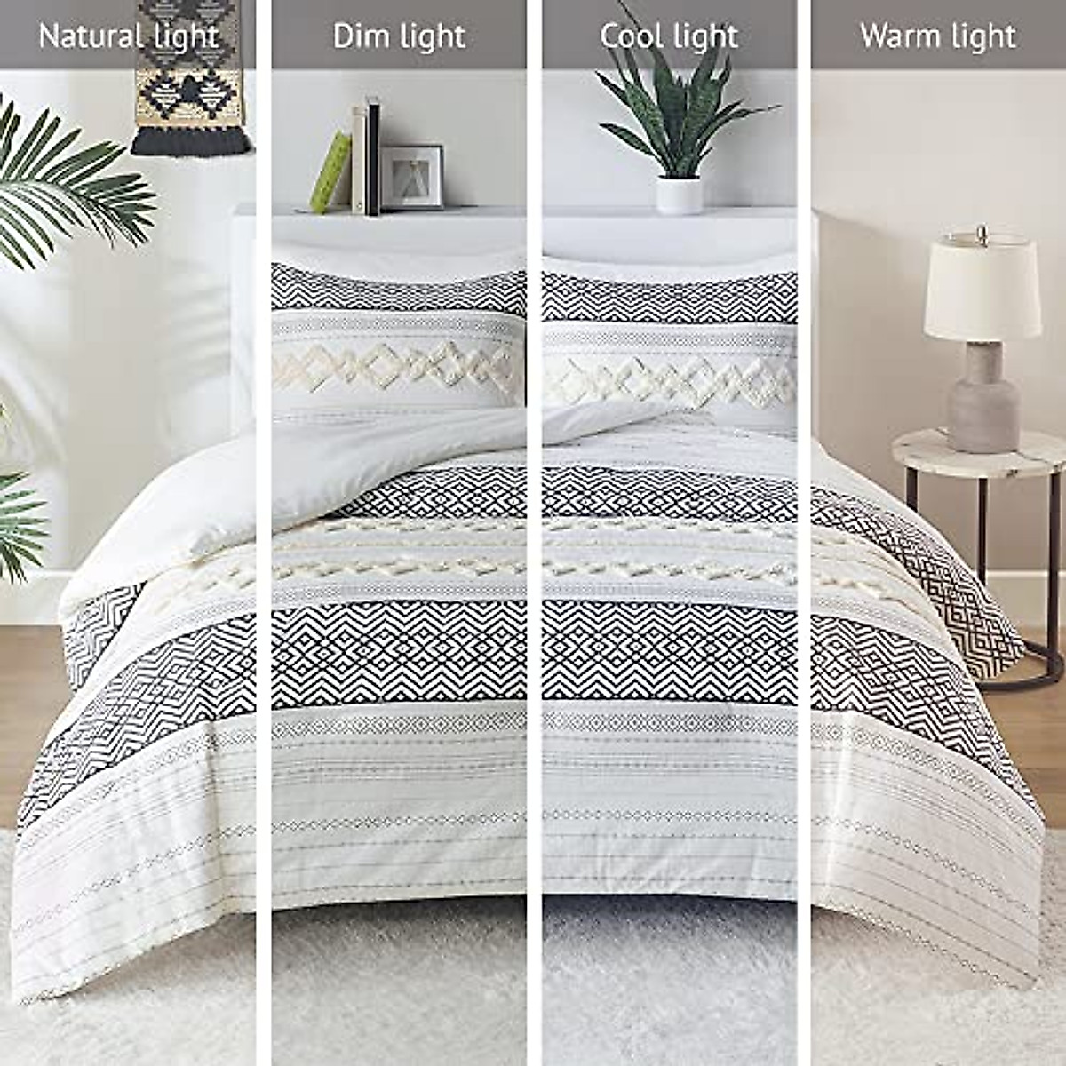 Hyde Lane Farmhouse Bedding Comforter Sets King, Ivory Boho Bed Set ,Cotton Top with Modern Neutral Style Clipped Jacquard Stripes, 3-Pieces Including Matching Pillow Shams (104x90 Inches)