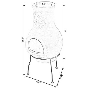 Outdoor Clay Chiminea Sun Design Charcoal Burning Fire Pit with Sturdy Metal Stand