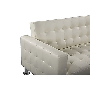 Velago ATTALENS White Modern Convertible Sectional Sofa | Leather Sleeper Queen Size | Reversible Chaise Lounge | Contemporary Living Room Furniture, 116"
