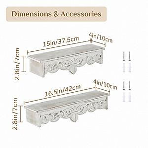 Walasis White Wall Shelves French Country Decor - Decorative Floating Shelf Antique Wood Wall Decor Farmhouse Rustic Hanging Shelves for Living Room Bedroom