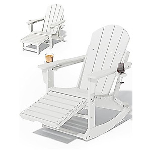 KINGYES Folding 4 in 1 Multifunctional Adirondack Rocking Chair, White