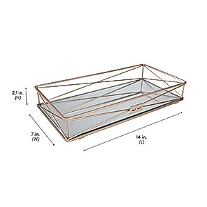 Home Details Gorgeous Mirrored, Perfect for Jewelry, Toiletries, Bathroom Organization, Perfume, Makeup, Décor, in Rose Gold Vanity Tray, 14"x 7"x 2"