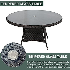 PATIOPTION 9 Piece Patio Set Outdoor Wicker Patio Furniture Sets Modern Bistro Set PE Rattan Chair Conversation Dining Sets (Round Table with 8 Seater) - Blue Cushion