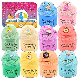 Scented Cloud Slime Kit 10 Pack, with Peach, Apple, Rainbow and Pineapple Cute Slime Charms, Soft and Non-Sticky, for Kids Party Fun Stress Relief Toy