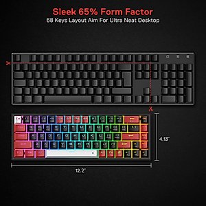 Redragon K631 PRO 65% 3-Mode Wireless RGB Gaming Keyboard, 68 Keys Hot-Swappable Compact Mechanical Keyboard w/Hot-Swap Free-Mod PCB Socket & Dedicated Arrow Keys, Quiet Red Linear Switch
