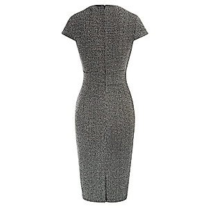 Women's Plaid Pencil Work Dress Cap Sleeve Elegant Tweed Wiggle Dress for Office Medium