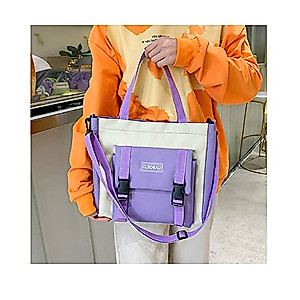 AMZTAN 4Pcs Canvas School Backpack Combo Set for Students with Bear Pendant Handle Shoulder Tote Bag Laptop Schoolbag (Purple)