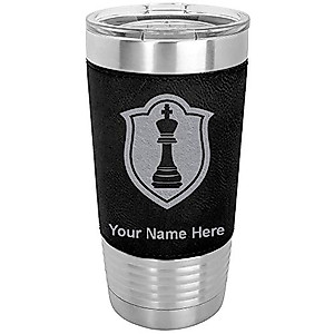 LaserGram 20oz Vacuum Insulated Tumbler Mug, Chess King, Personalized Engraving Included (Faux Leather, Black)