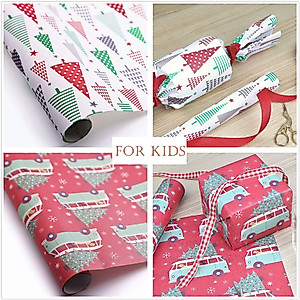 UNIQOOO 6 Design Christmas Wrapping Paper Precut Sheet, 39.4x17 Each, Red Gold Kraft Foil Gift Wrap, 18 Pack Family Bundle