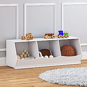 UTEX Toy Storage Organizer,Stackable Kids Toy Storage Cubby with 3 Bins,Toy Boxes and Storage for Playroom,Bedroom,Nursery School,White