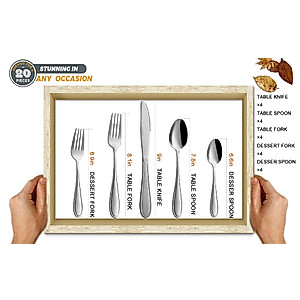 HOMECHEN 20 Piece Stainless Steel Double Line Flatware Cutlery Set, Utensils Service for 4, Include Knife Fork Spoon, Perfect for Home Kitchen Restaurant, Stylish Mirror Finish, Dishwasher Safe