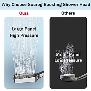 Sourog Modern Shower Head 7 DIY Sprays High Pressure Shower Head with Handheld, Detachable Shower Head with On/Off Button& Square Shower Head with 60 Chrome