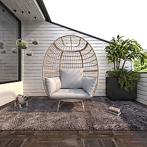 wallowsun Oversized Wicker Egg Chair,All-Weather Indoor Outdoor Lounge Chairs with 4 Cushions, 460lb Capacity,Egg Basket Chair for Patio Backyard Balcony Living Room