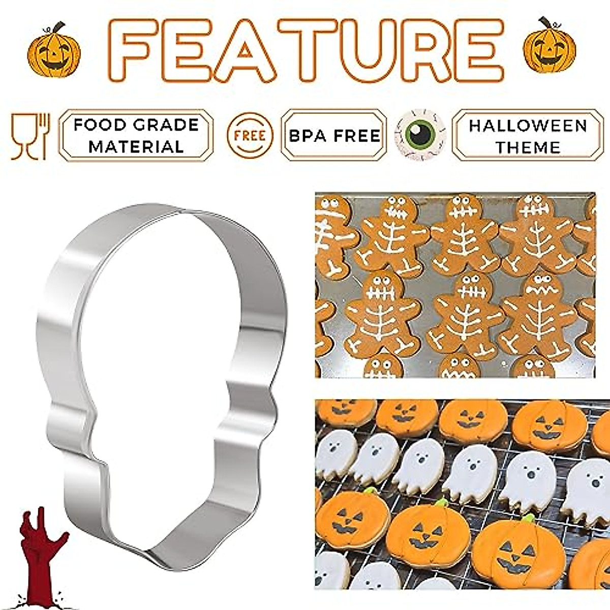 Crethinkaty 10 Pieces Halloween Cookie Cutters Set for Baking - Ghost,Bat,Cat,Gingerbread Man,Pumpkin,Skull,Round and Witch's Hat Shape Stainless Steel Holiday Biscuit/Pastry Cutter