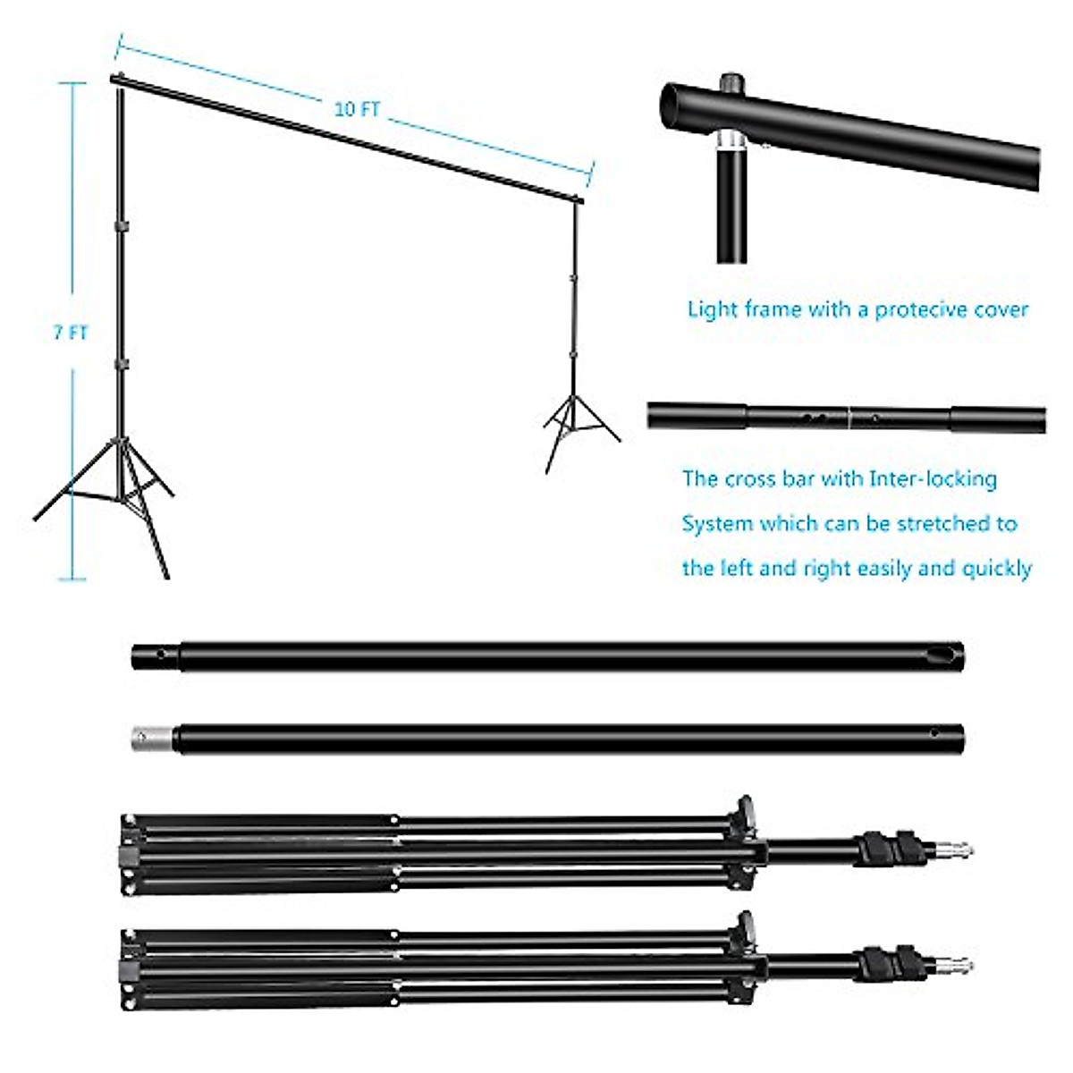 HYJ-INC Photography Umbrella Continuous Lighting Kit,Muslin Backdrop Kit(White Black), Backdrop Clips Clamp,10ft Photo Background Photography Stand System for Photo Video Studio Shooting