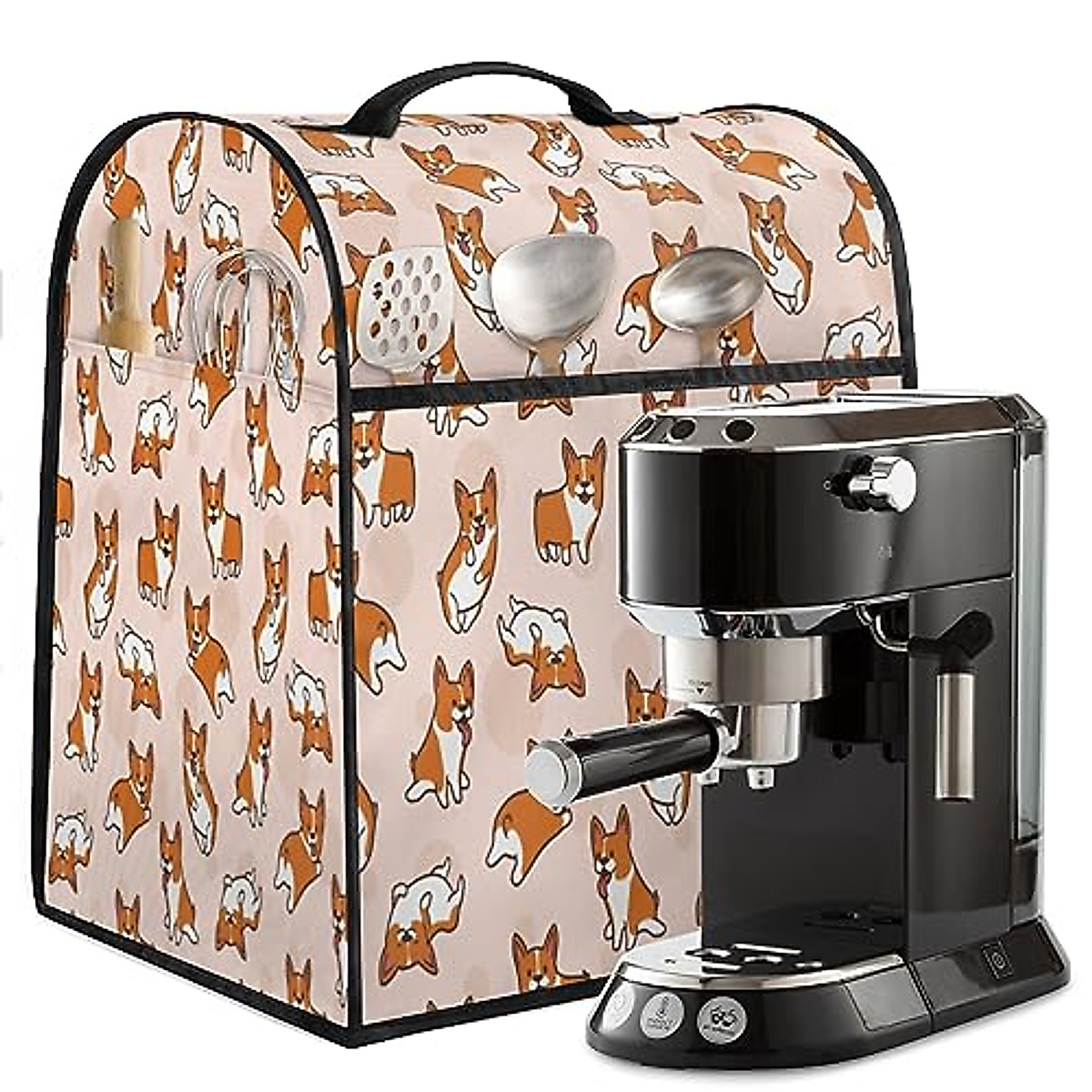 Cartoon Corgis Dog Pattern Stand Mixer Cover Foldable with Zipper and Handle Dust Cover Compatible With 6-8 Quart Kitchen Mixers Fits All Tilt Head & Bowl Lift Models