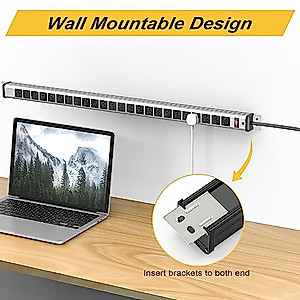 Long Power Strip 24-Outlet ETL Certified Heavy Duty Metal Power Strip 10 ft Extension Cord with Multiple Outlets Garage Workshop Commercial Industrial Power Strip