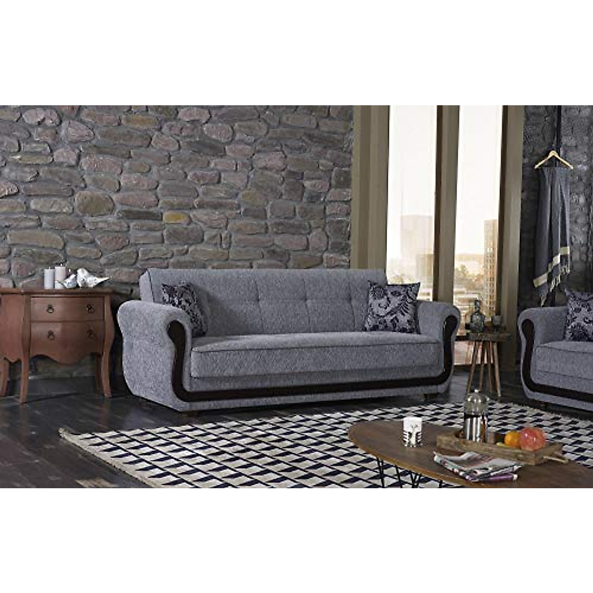 BEYAN Surf Avenue Collection Tufted Large Folding Sofa Sleeper Bed with Storage Space and Includes 2 Pillows, Gray