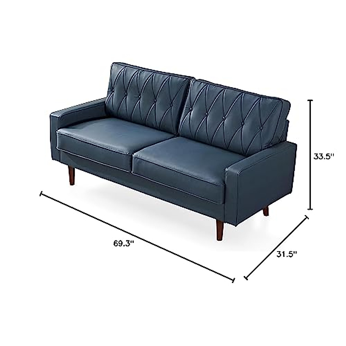US Pride Furniture Modern Style Faux Leather 69.3’’ Wide with Round Tapered Legs Living Room Sofas, Blue