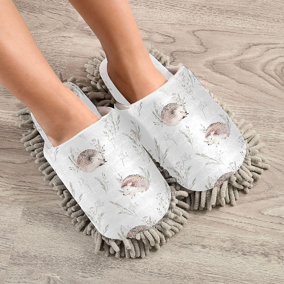 FLildon Microfiber Cleaning Slippers Hedgehog Washable Mop Shoes Slipper for Men/Women House Floor Dust Cleaner, Size L