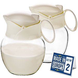 Crystalia Creamer Pitcher with Handle and Lid, Small Glass Body and BPA-Free Plastic Lid, Mullti Purpose Pourer, 7 Ounces