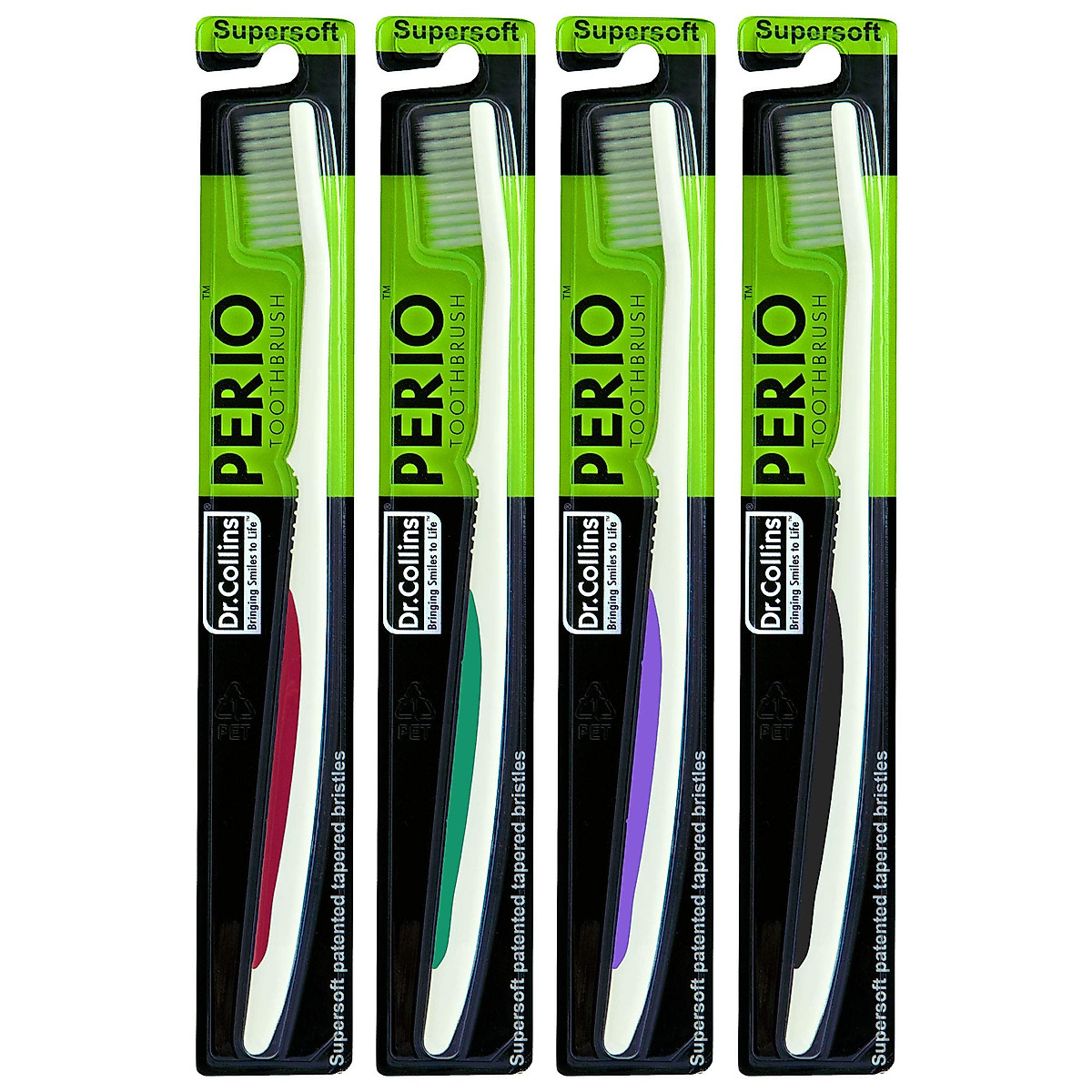 Dr. Collins Perio Toothbrush, (Colors Vary) (Pack of 4)