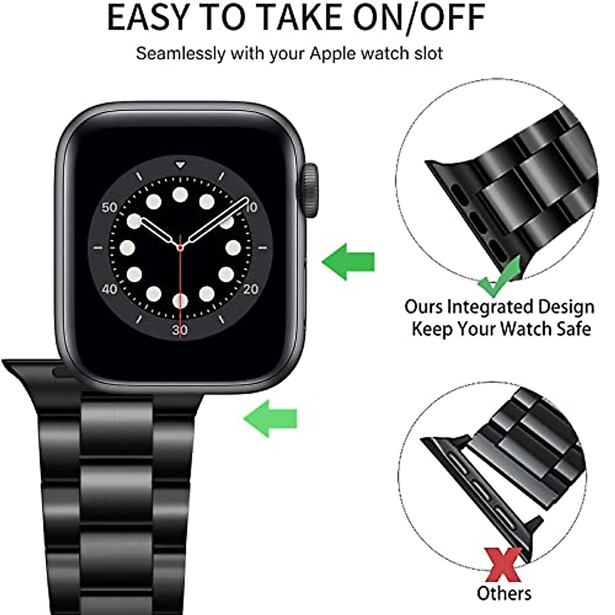 Maledan Compatible with Apple Watch Band 44mm 45mm 42mm 49mm 41mm 40mm 38mm Men Women, Adjustable Stainless Steel Metal Bands Accessories for iWatch Ultra Apple Watch Series 8 7 6 5 4 3 2 1 SE, Black