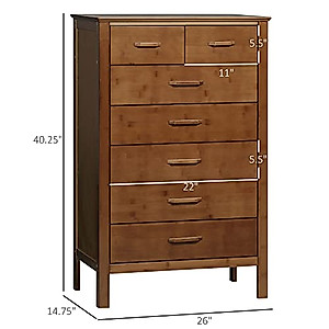 HOMCOM Tall Dresser for Bedroom, 7 Drawer Dresser, Chest of Drawers with Bamboo Frame, Brown