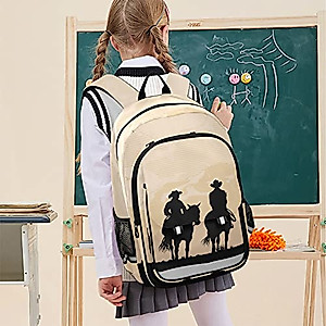 Glaphy Western Cowboy Pattern School Backpack Lightweight Laptop Backpack Student Travel Daypack with Reflective Stripes