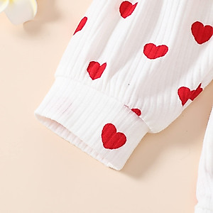 USKIDKK Baby Girl My First Valentine's Day Clothes Long Sleeve Ruffle Love Heart Print Romper+Flared pants 3Pcs Valentines Outfit (0-3 Months,Red)