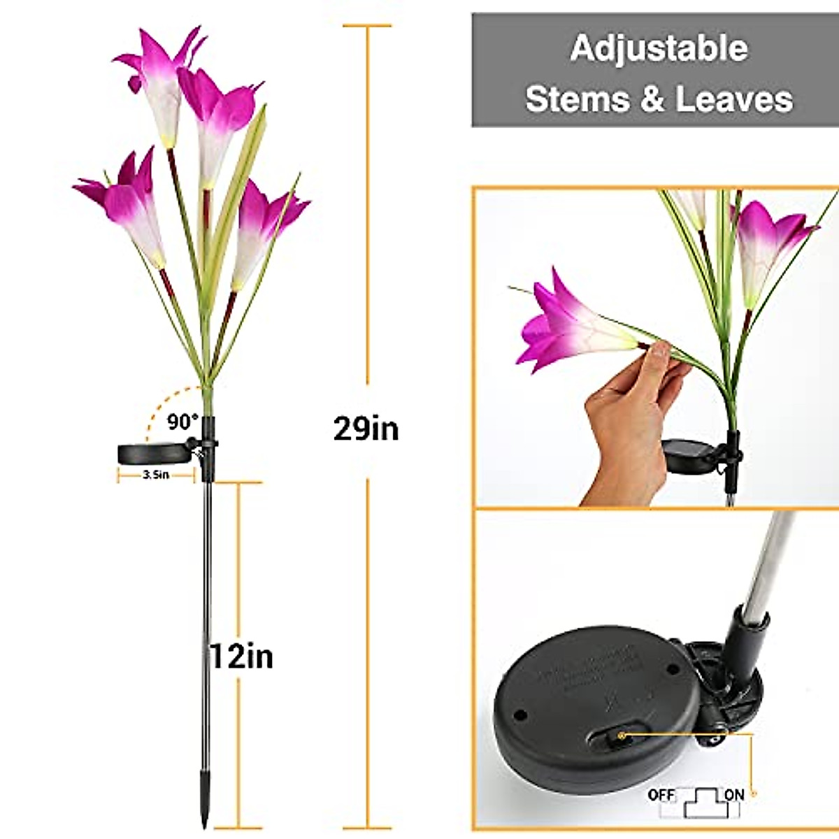 Flacchi 4 Pack Solar Lily Flower Lights with 16 Larger Lily Flower, Color Changing Landscape Lighting Outdoor Waterproof Solar Garden Lights Path Lights for Garden Patio Walkway Pathway