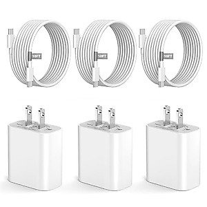 Matsusho iPhone 15 Charger 10 FT, 3 Pack 20W USB-C Fast Wall Charger with 3 Pack 10FT Extra Long USB C Charger Fast Charging Cable Compatible for iPhone 15/15 Plus/15 Pro/15 Pro Max, iPad Pro/Air/Mini