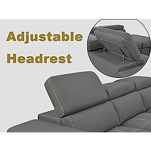 THSUPER 104'' Microfiber Sectional Sleeper Sofa with Pull-Out Bed, Sofa with Chaise & Storage Ottoman. 5 Seater L-Shaped Couch with Adjustable Headrest and Stools. Charcoal Grey