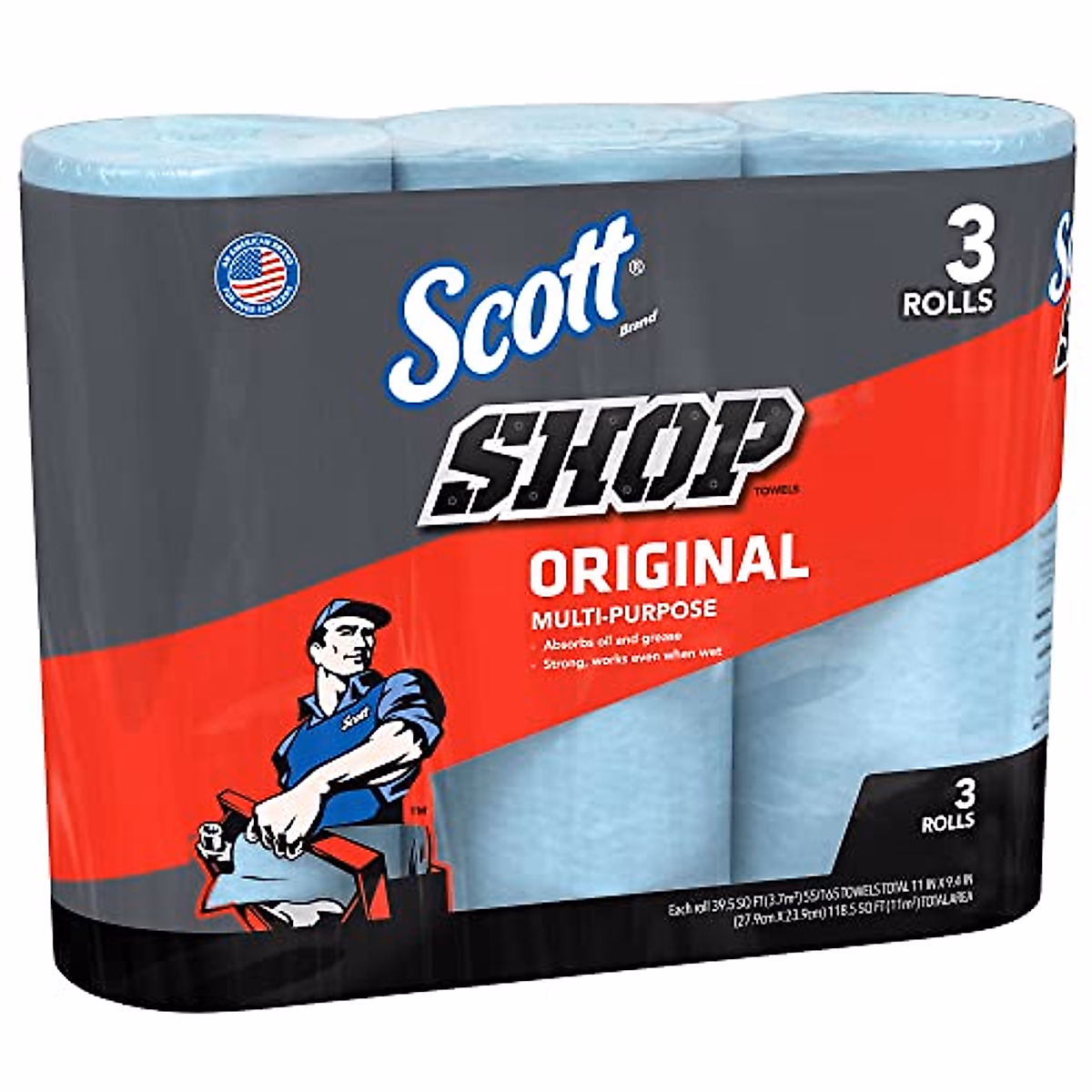 Scott 75143 Scott Shop Towels, Blue (3 Rolls, 55 Towels/Roll, 165 Towels Total)