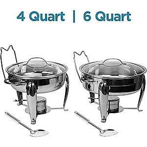 6 Quart Round Stainless Steel Chafing Dish with Bonus Slotted Spoon and Drip Tray for Lid | Keeps linens Dry | for Wedding, Graduation, Events, Parties | Sterno Holder…