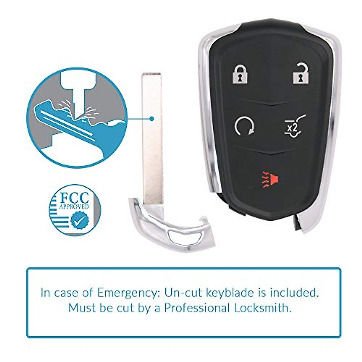 Keyless2Go Replacement for 5 Button Proximity Smart Key for Cadillac HYQ2EB 13598516