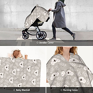 Rutiea Seamless Pattern with Cute Koala Car Seat Cover for Babies, Peekaboo Opening Minky Carseat Canopy Stroller Cover for Newborn, Mom Nursing Breastfeeding Covers, Blanket for Infant Toddler