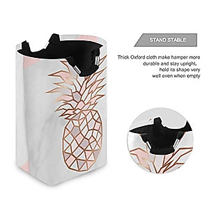 ALAZA Pineapple Laundry Basket Collapsible, Fabric Laundry Hamper Basket Foldable, Rose Gold Pineapple On Pink and White Marble