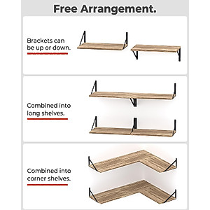 Greaittle 10 Inch Deep Floating Shelves, 16.5" x 10", Set of 4, Natural Wood Floating Book Shelves for Bedroom, Living Room, Rustic Wall Shelves for Books, Plants and More, Burnt Wood Finish