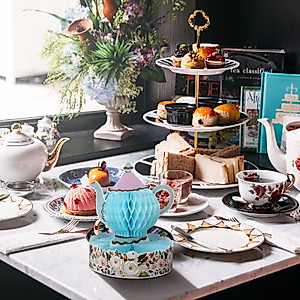 Wettarn 6 Pcs Floral Tea Party Decorations Princess Party Tea Honeycomb Tea Party Centerpieces for Tables Spring Summer Birthday Decors 3D Vintage Teapot Vase Decors for Wedding Girls Women (Floral)