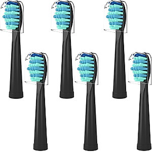 Electric Toothbrush Replacement Head for Fairywill Toothbrush Heads,for Fairywell Brush FW-D1/FW-D3/FW-D7/FW-D8/Fairy Will-507/508/551/FW908/FW910/917/949/958/959/FW610/FW659/FW719,6 Pack,Black
