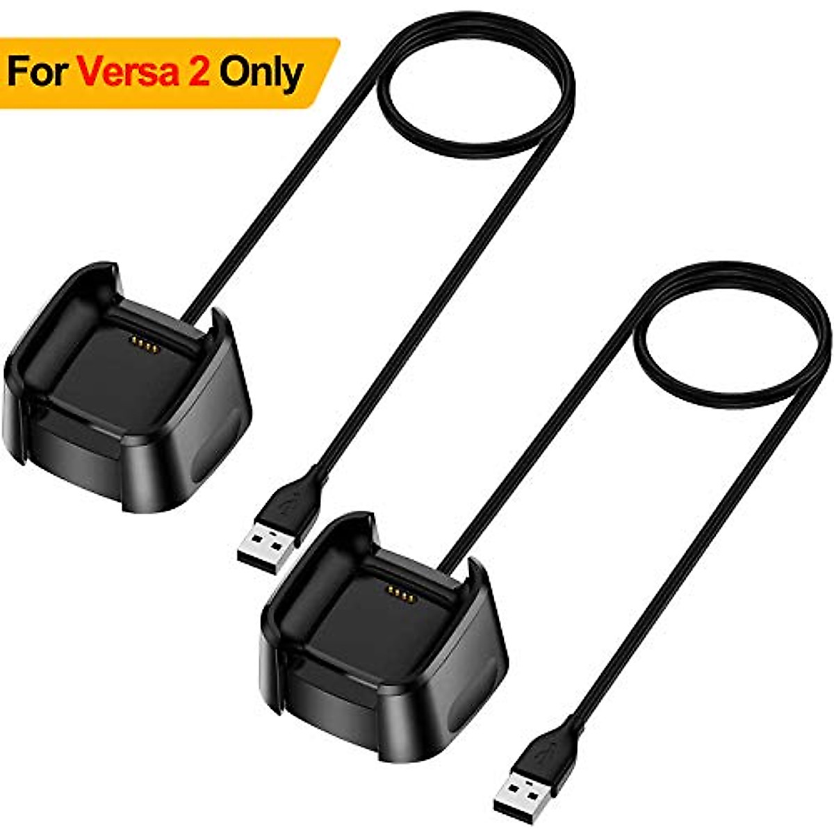QIBOX Charger Compatible with Fitbit Versa 2 (Not for Versa/Versa Lite), 2-Pack Replacement USB Charging Cable Dock Stand for Versa 2 Health & Fitness Smartwatch, 3Ft Sturdy Power Cord