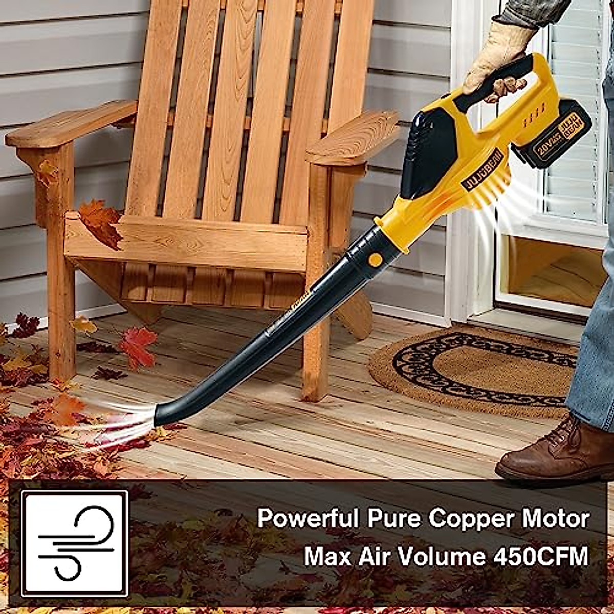 Jujubean Electric Leaf Blower Cordless, Battery Leaf Blower with Battery and Charger, 5.0Ah Battery Powered Variable-Speed Lightweight Handheld Blower for Lawn Care, Patio, Yard, Terrace