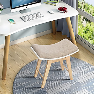 Iwell Vanity Stool, Vanity Bench with Rubberwood Legs & Padded Cushion, Vanity Chair, Vanity Seat, Makeup Dressing Stool for Bedroom, Natural