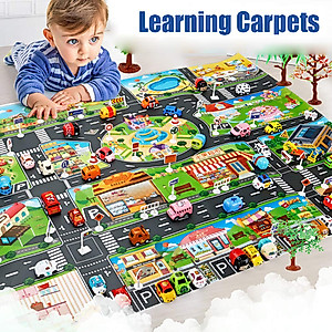 Plastic Toy Rug, Self Cleaning Oil Free Cloth,Washable for Floor Or Table,Kids Carpet PVC City Life,Educational Road Traffic Play Mat Learning Carpets for Kids