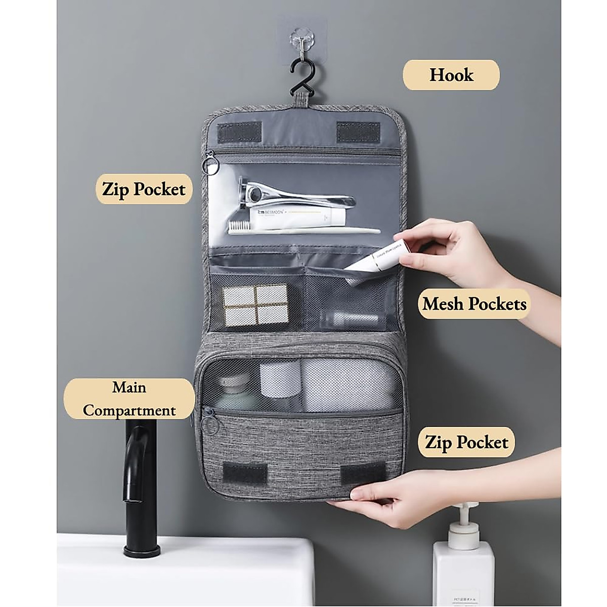 Hanging Toiletry Bag Cosmetic Case Travel Lightweight Large Capacity Multifunctional Toiletry Kit Shaving Bag Portable Bathroom Wash Bag for Makeup (Navy)