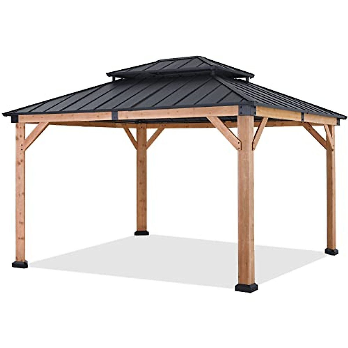 ABCCANOPY Wood Gazebo 11x13 - Outdoor Patio Wooden Gazebo with Hardtop Metal Double Roof for Garden, Backyard and Deck