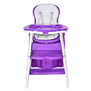HONEY JOY 5 in 1 High Chair, Convertible Highchair for Babies and Toddlers/Table Chair Set/Booster Seat/Toddler Chair w/Safety Harness, Reclining Backrest, Double Food Tray (Purple)
