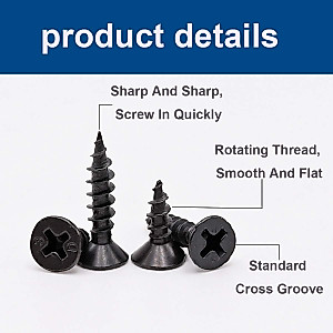 smseace 100PCS Black Flat Head Phillips Tapping Screws Drywall Nail Wood Screw #8 x 1/2", #8 x3/4" (50 Pcs Each) M4-12/20mm-100p
